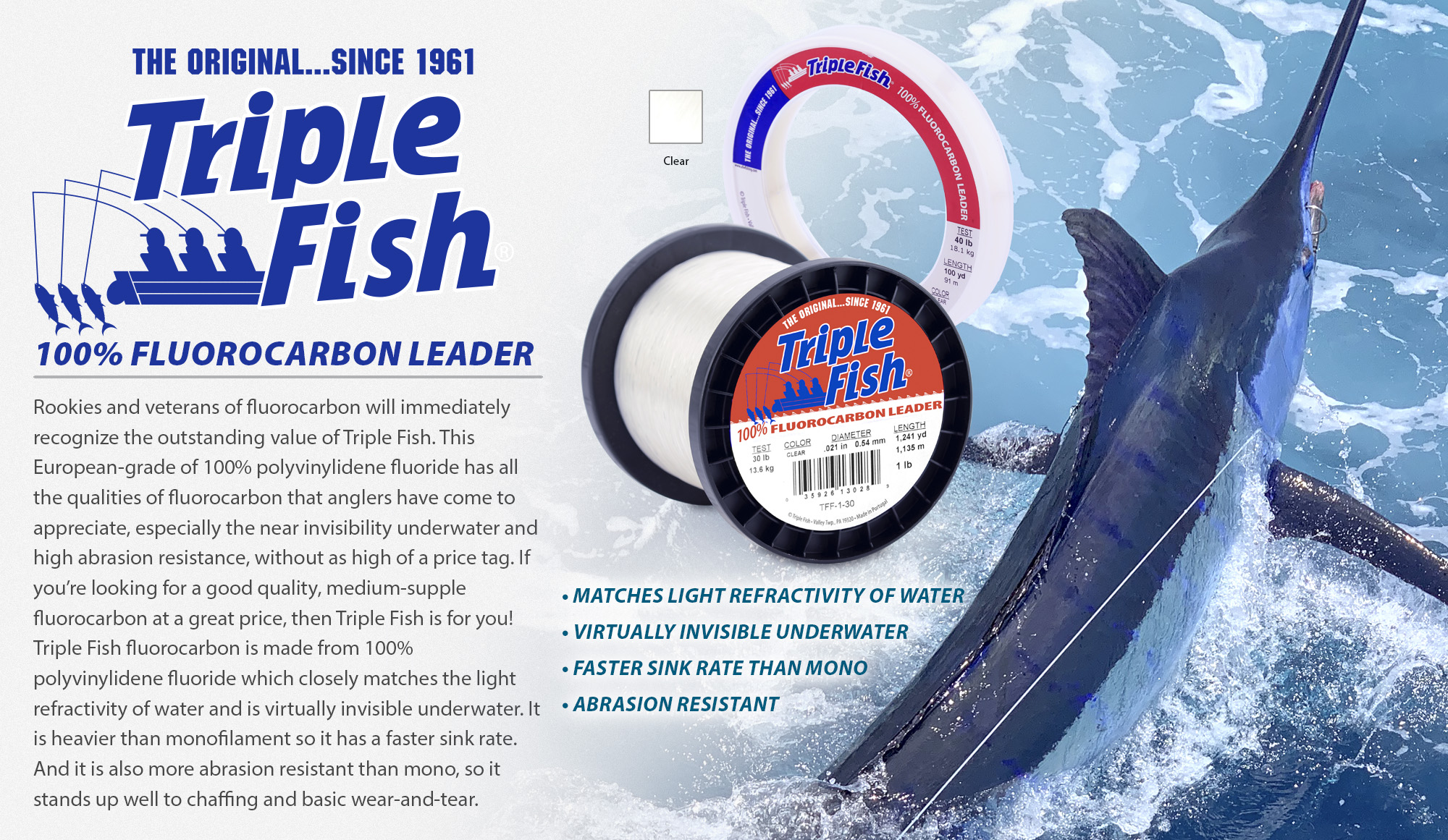 American Fishing Wire Triple Fish 100% Fluorocarbon Leader – Tackle World